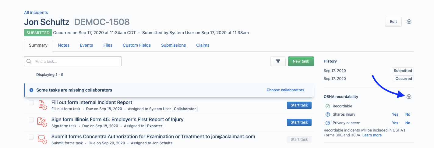 Determining OSHA Recordability Status – Aclaimant