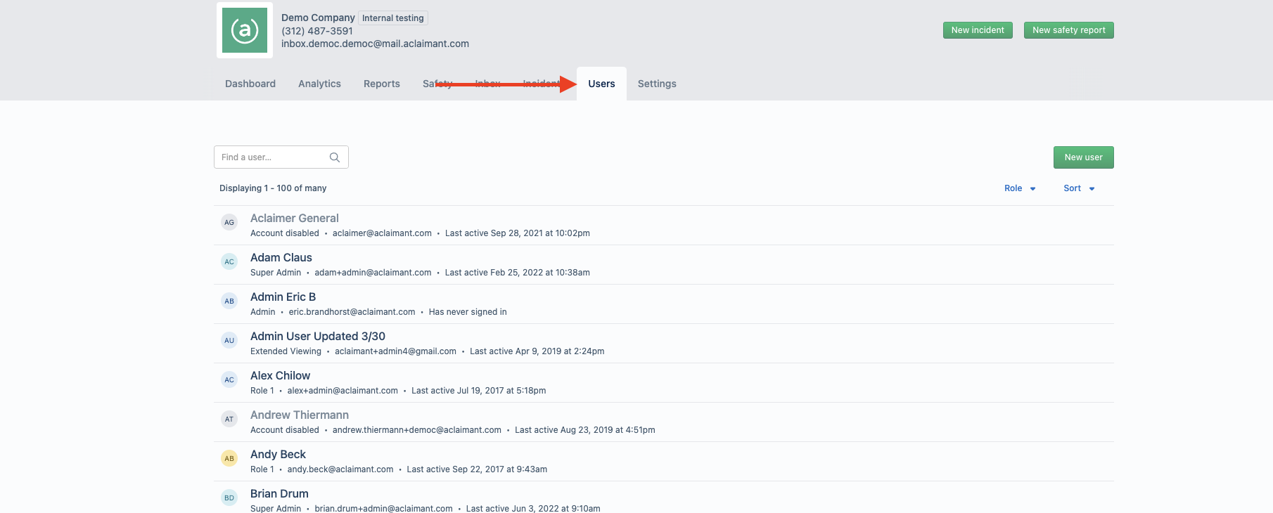 Disabling User Accounts in Aclaimant – Aclaimant
